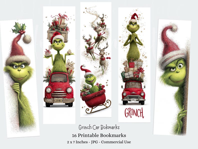 Grinch Christmas Bookmarks Printable Bookmarks Digital Downloads 16 JPG ...