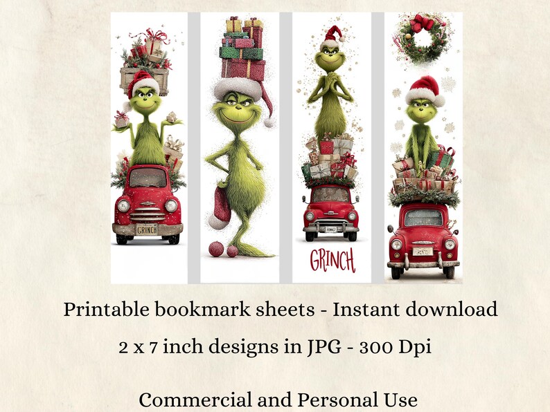 Grinch Christmas Bookmarks Printable Bookmarks Digital Downloads 16 JPG ...