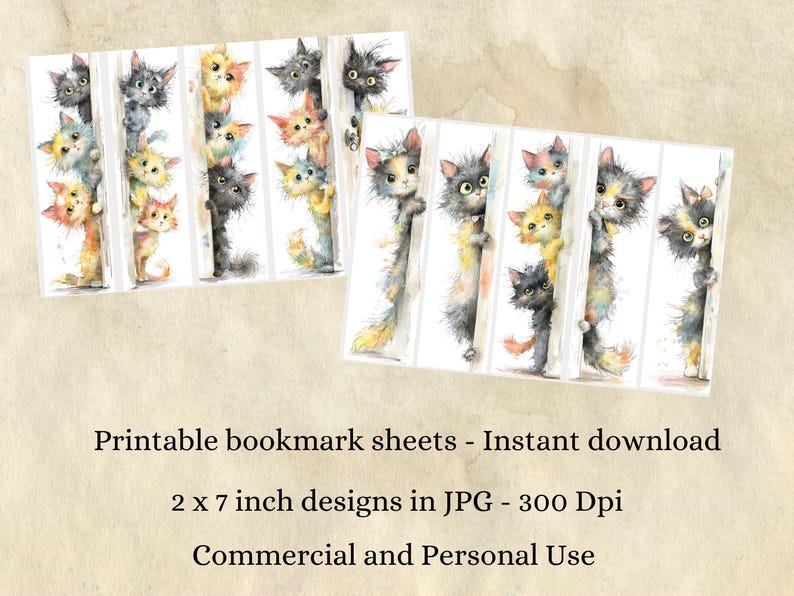 Funny Cats Printable Bookmarks Digital Downloads 10 JPG Files Bookmark ...