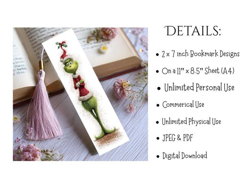 Grinch Christmas Bookmarks, Kids Printable Digital Download - Etsy