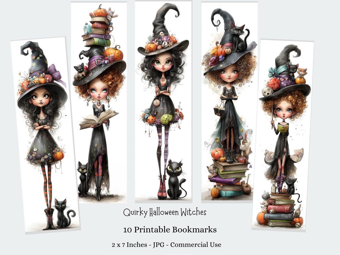 Halloween Witches Bookmarks, Quirky Kids Craft Digital Download - 15 ...