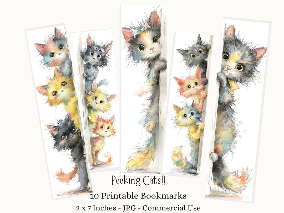 Funny Cats Printable Bookmarks Digital Downloads 10 JPG Files Bookmark ...