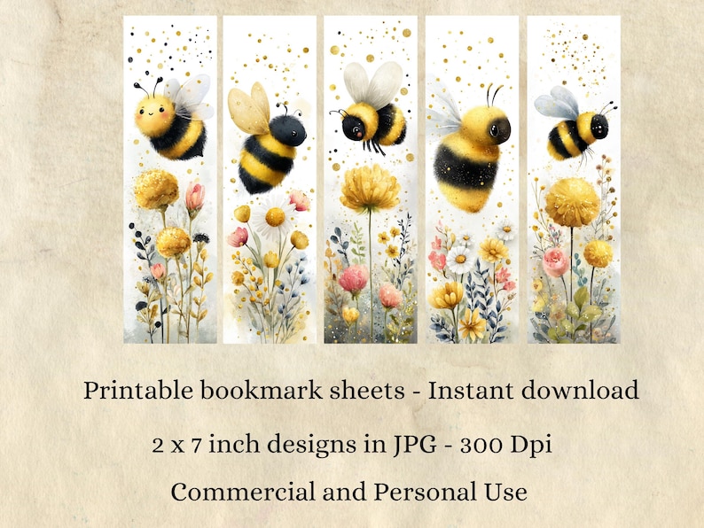 Butterfly & Bee Printable Bookmarks, Kids Craft - 20 JPG Bookmarks ...