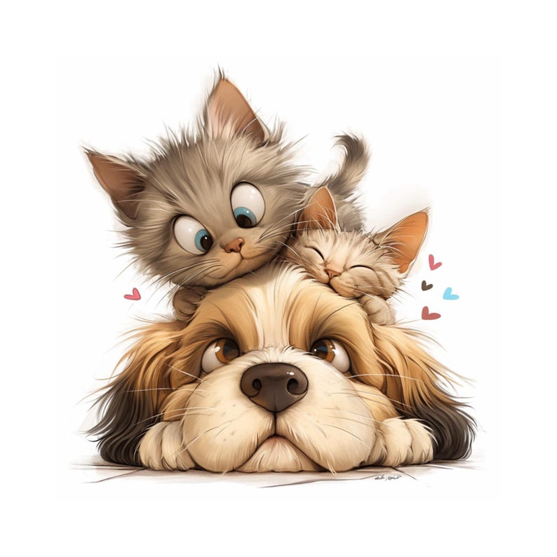 Quirky Dogs Clipart Quirky Cats Clipart 12 Hires PNG/JPG Watercolour ...