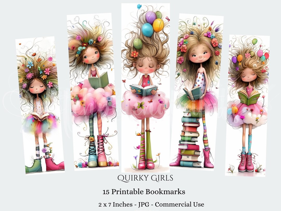 Quirky Girls Reading Art Bookmarks – 15 Printable Bookmark Designs ...