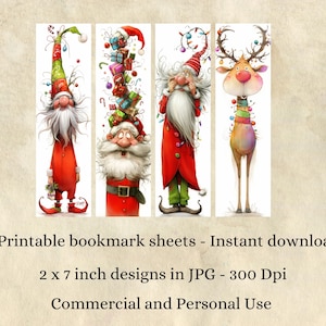 Whimsical Santa 15 Christmas Bookmarks, Printable JPG Set - Digital ...