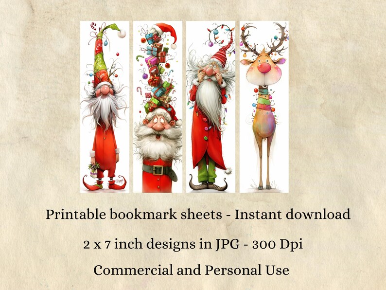 Christmas Bookmarks Printable Bookmark Sheets, Digital Downloads 12 JPG ...