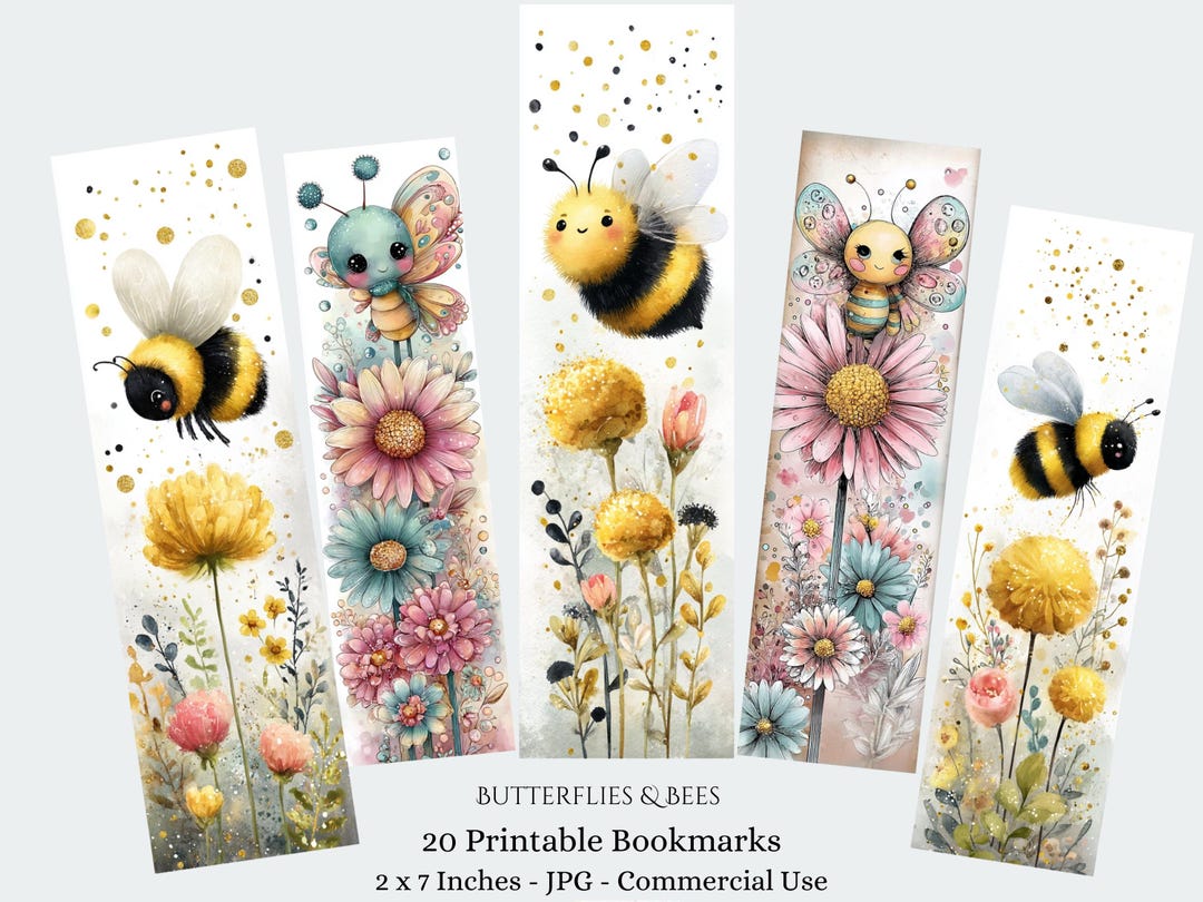 Butterfly & Bee Printable Bookmarks, Kids Craft - 20 JPG Bookmarks ...