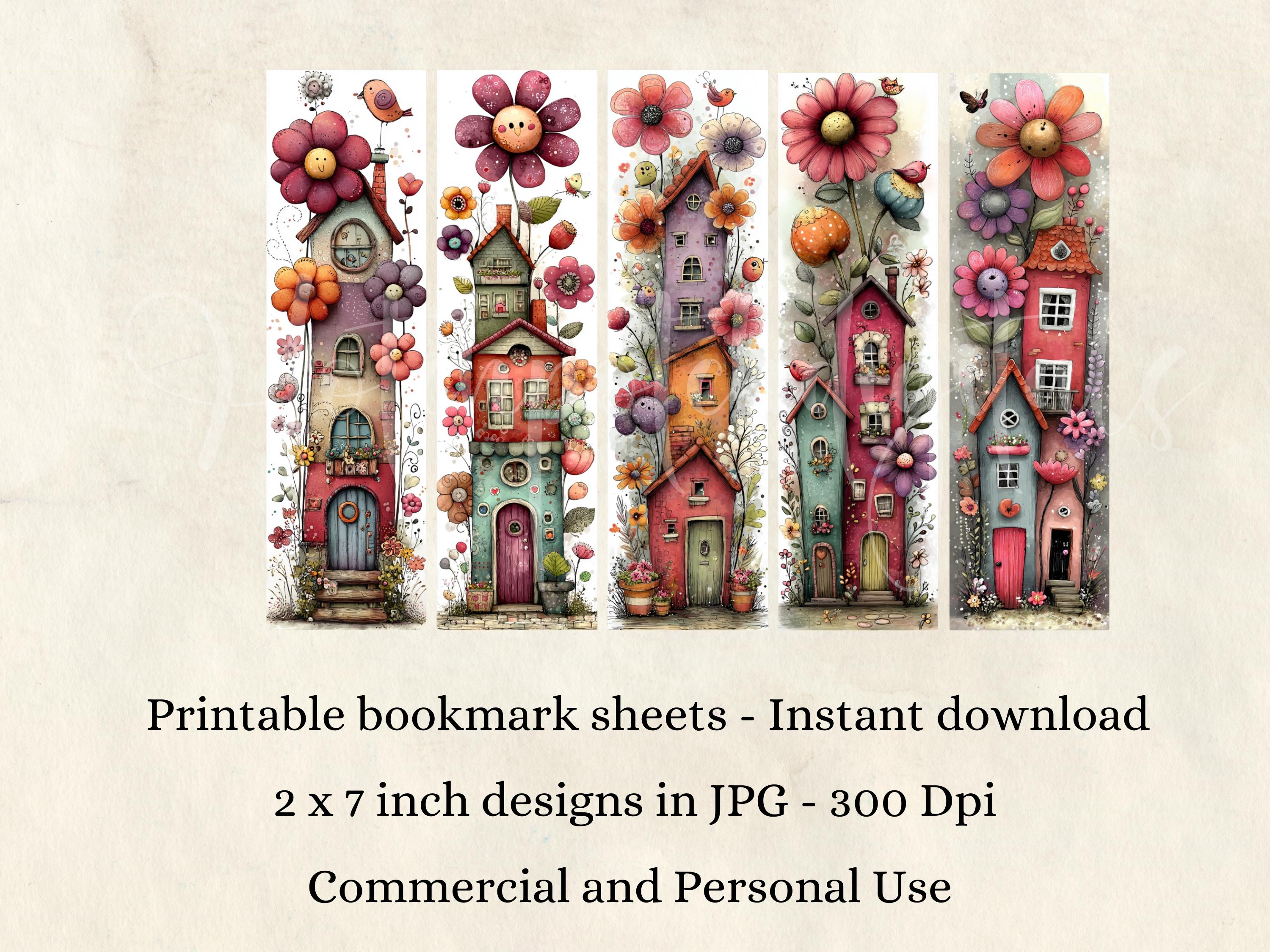 Whimsical Houses Printable Bookmarks, Quirky Cottagecore Art Digital ...