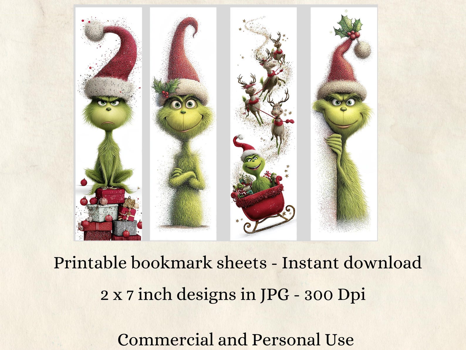 Grinch Christmas Bookmarks Printable Bookmarks Digital Downloads 16 JPG ...