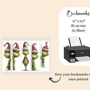 Grinch Christmas Bookmarks, Kids Printable Digital Download - Etsy