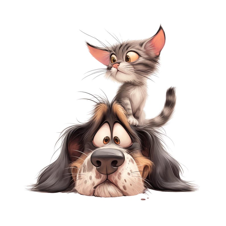 Quirky Dogs Clipart Quirky Cats Clipart 12 Hires PNG/JPG Watercolour ...