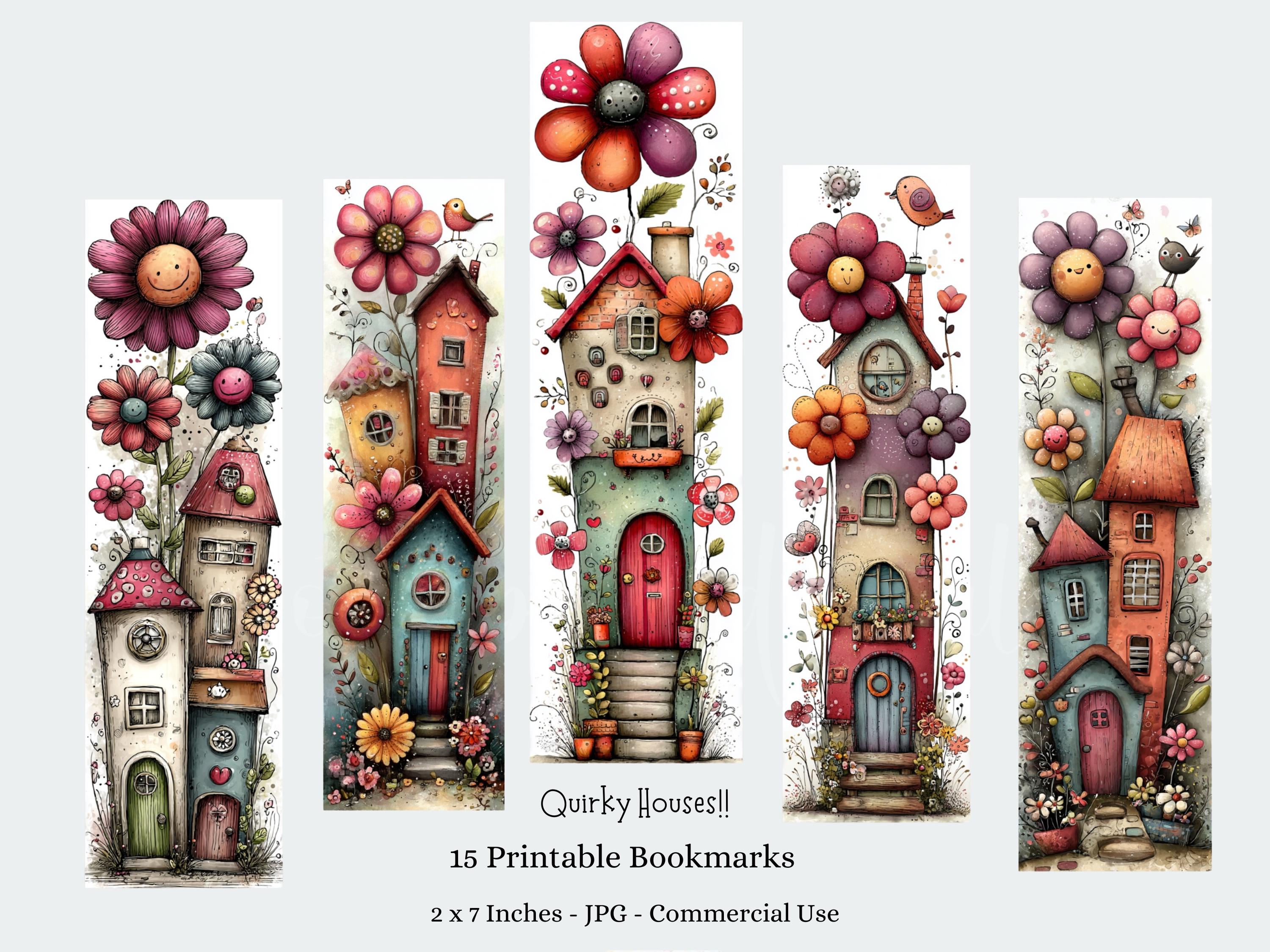 Whimsical Houses Printable Bookmarks, Quirky Cottagecore Art Digital ...