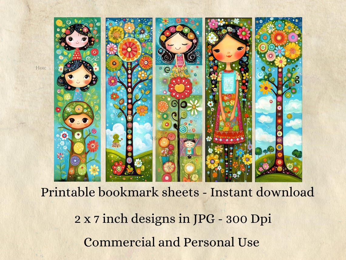 Whimsical Girls 15 Printable Bookmarks Digital Downloads - Kids Craft ...
