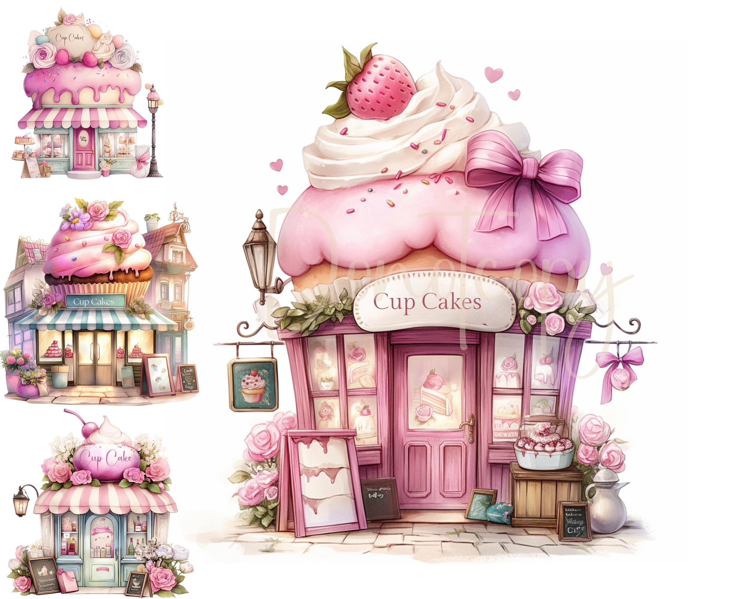 Cup Cake Shop Clip Art 11 High Res Watercolor Jpgs Junk Journaling ...