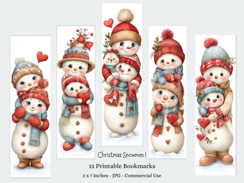 Christmas Snowmen Printable Bookmarks, Digital Downloads 15 JPG ...