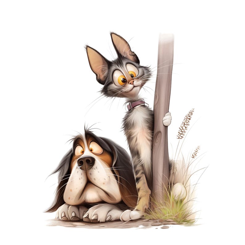 Quirky Dogs Clipart Quirky Cats Clipart 12 Hires PNG/JPG Watercolour ...