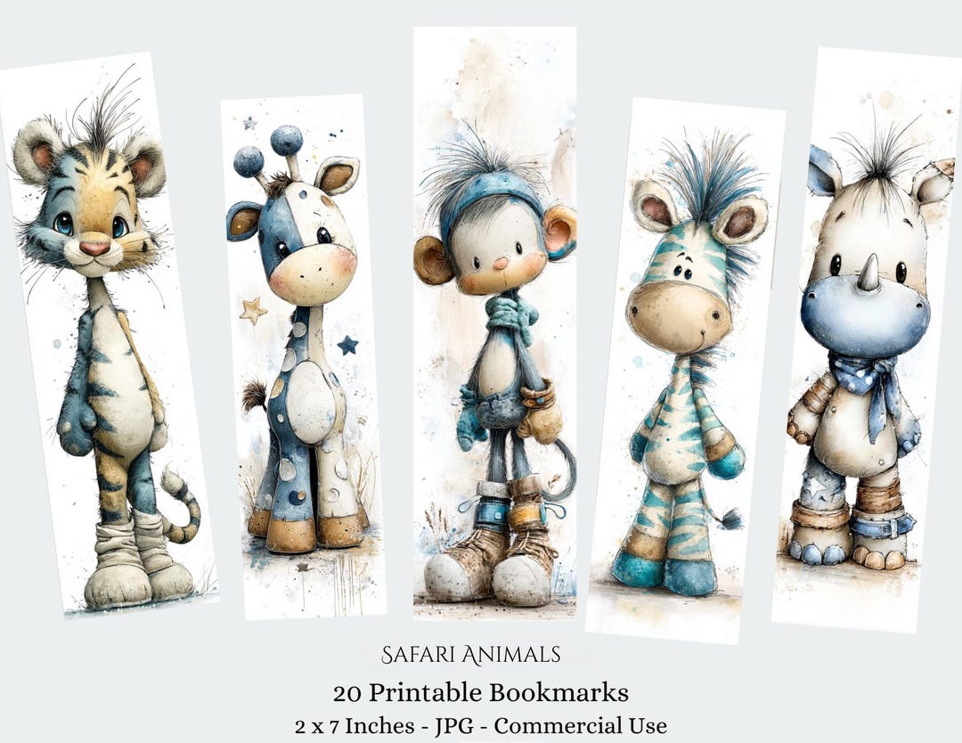 Safari Animals Bookmarks, Kids Craft, 20 JPG Bookmarks Digital Download ...