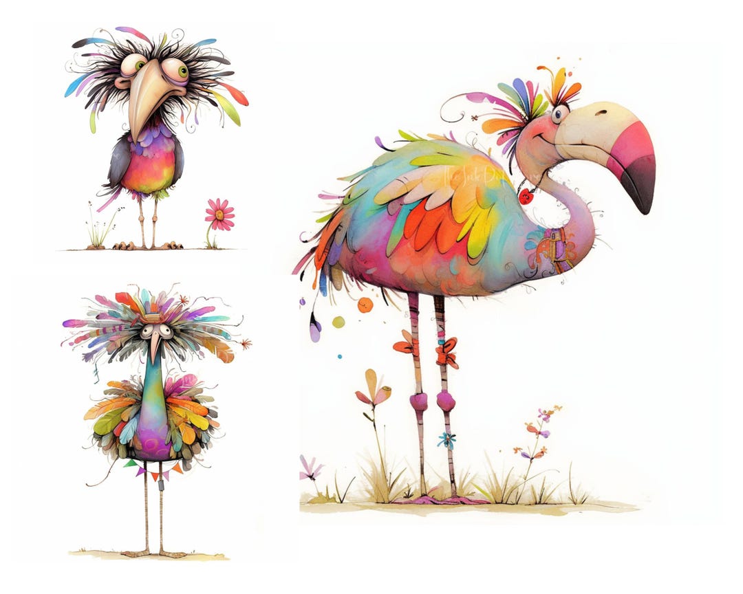 Quirky Birds Watercolor Clip Art Digital Download - Etsy