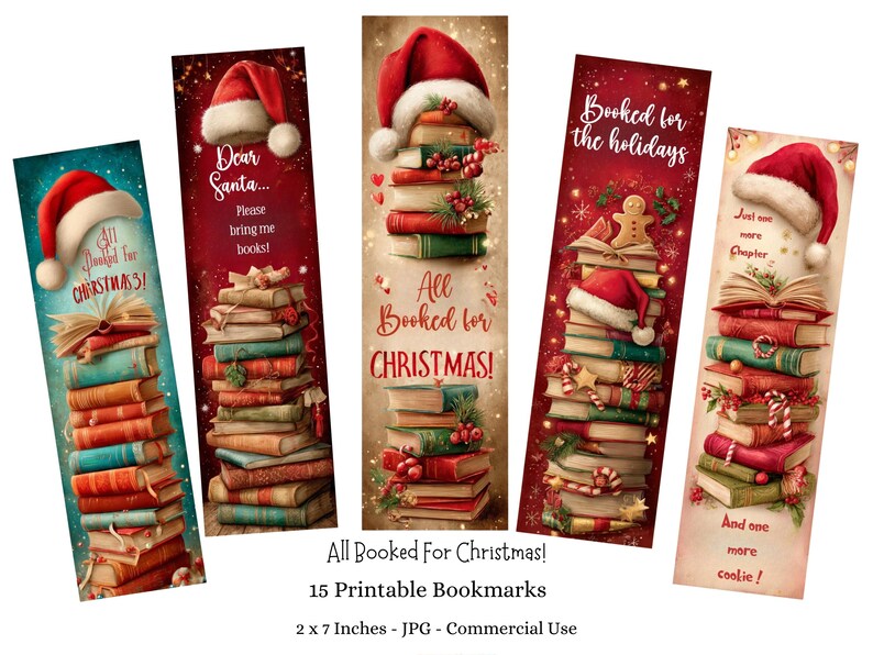 All Booked Out for Christmas Printable Bookmarks, Digital Downloads 15 ...
