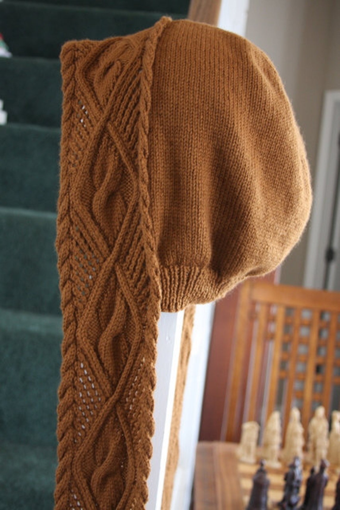 Lace & Cable Hooded Scarf Knit Pattern PDF - Etsy