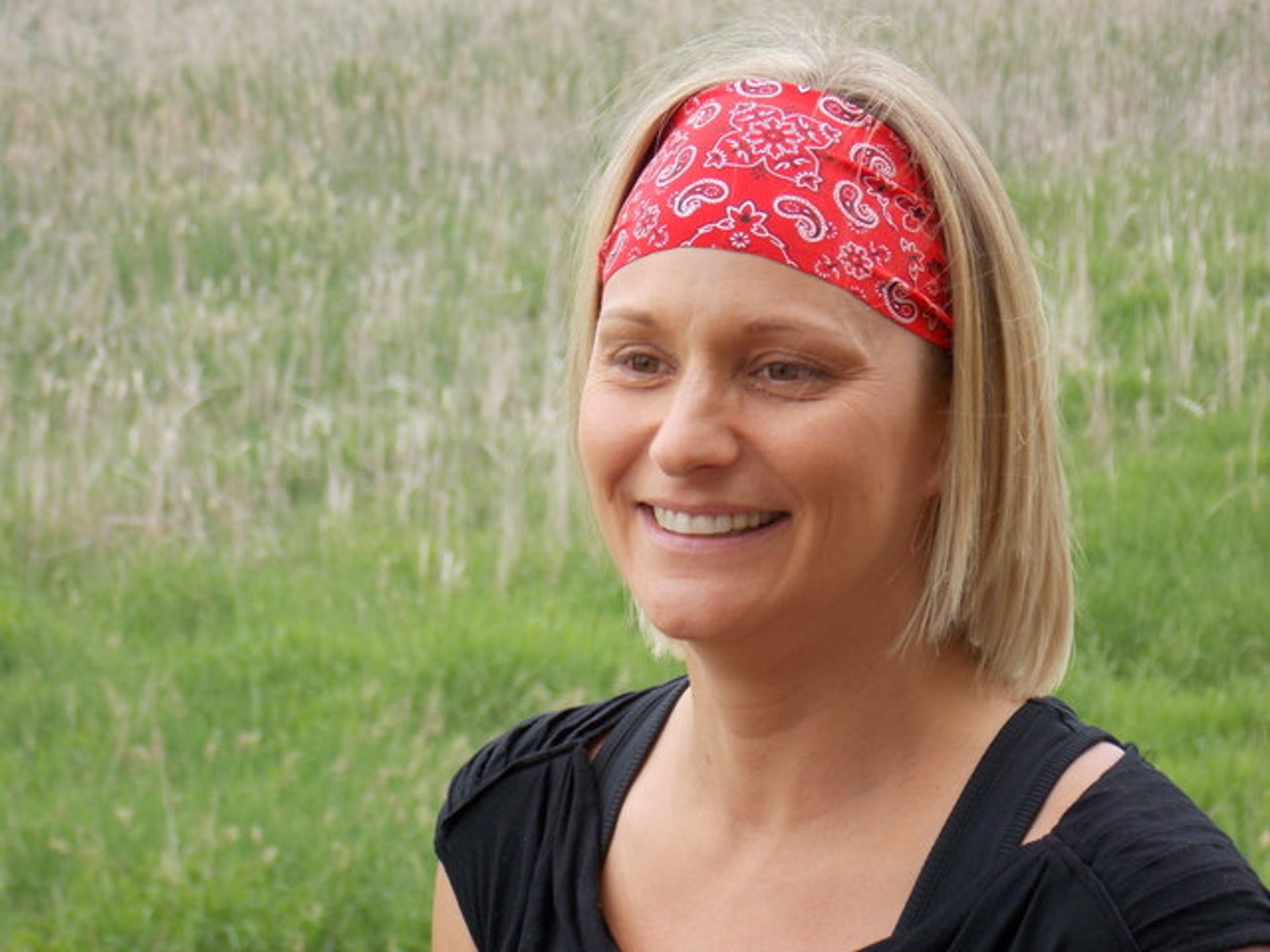 Red Bandana Print Headband Motorcycle Headband Workout Headband Spandex ...