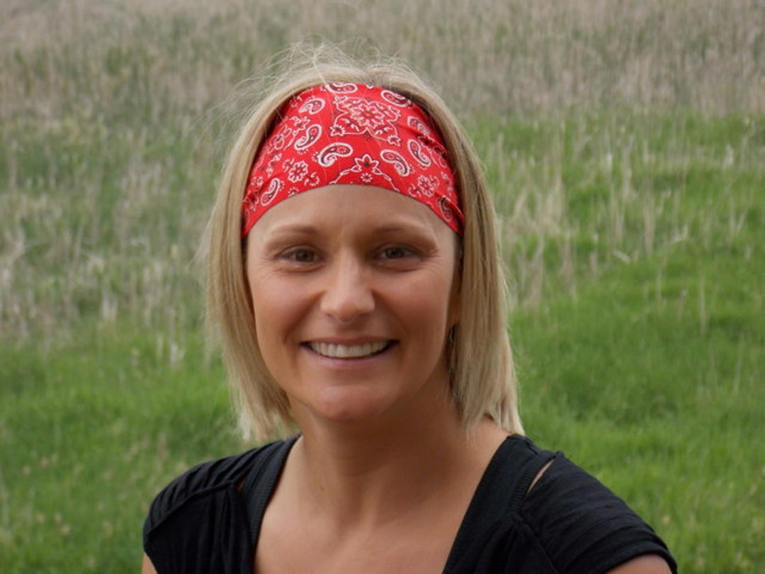 Red Bandana Print Headband | Motorcycle Headband | Workout Headband ...