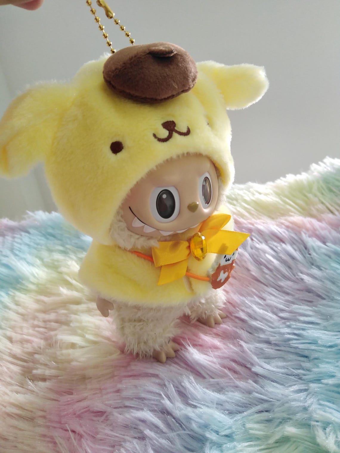 Labubu Outfit Set - Fluffy Yellow Hooded Cape With Keychain Loop ...