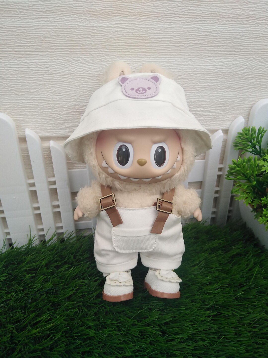 Handmade Labubu Outfits, Overalls, PU Leather Straps, Bucket Hat (no ...
