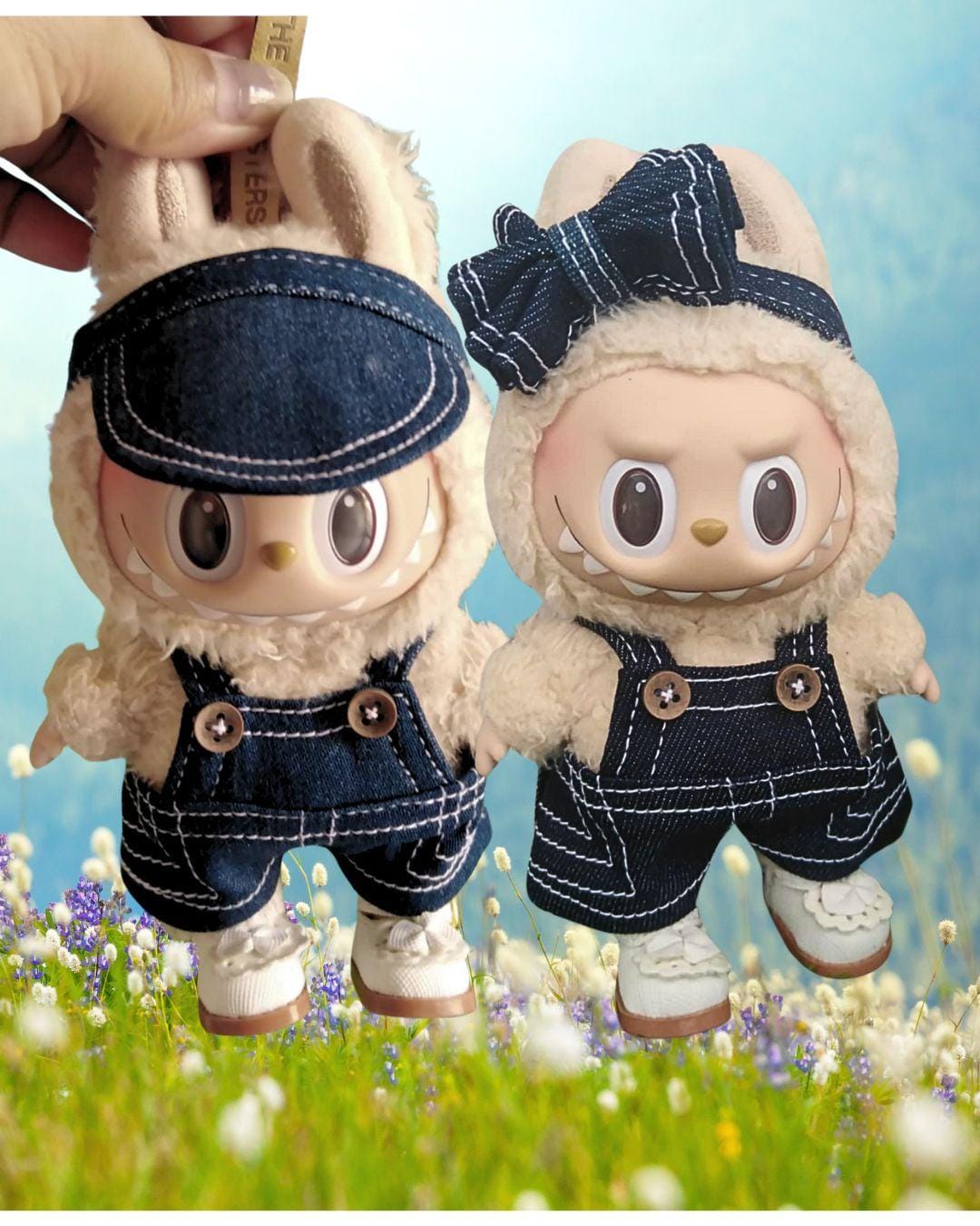 Handmade Labubu Outfits, Denim Overall Set for Labubu, Cap or Bow ...