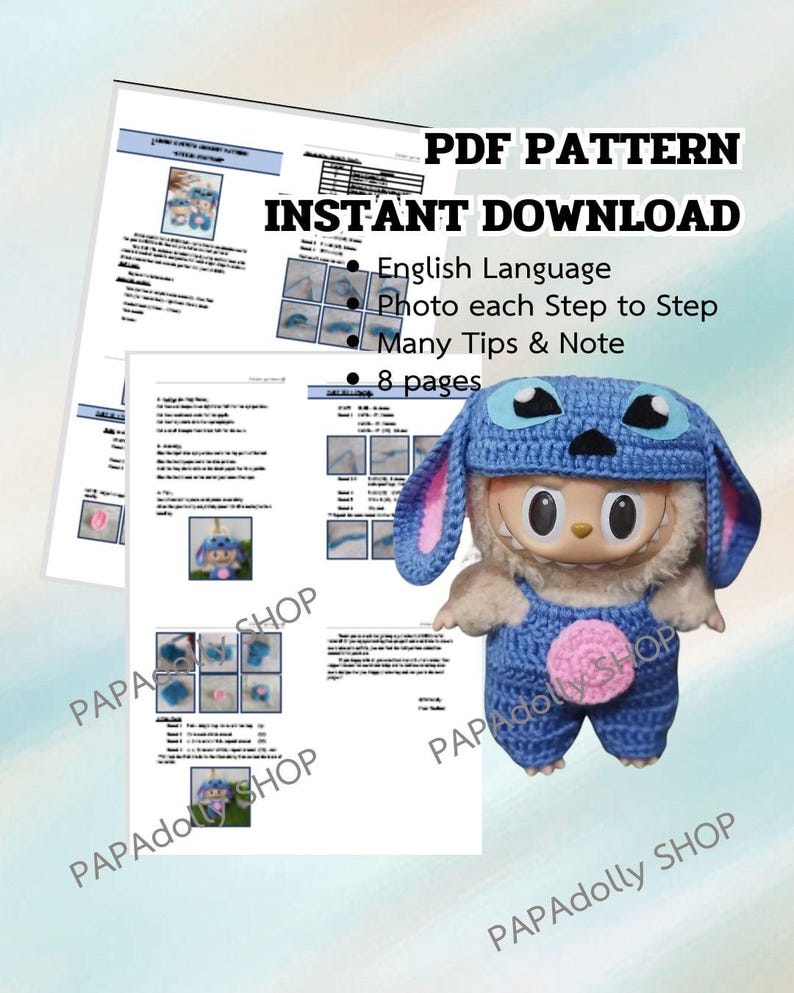 Crochet Pattern PDF - Labubu in Stitch Costume | Amigurumi Doll Pattern ...
