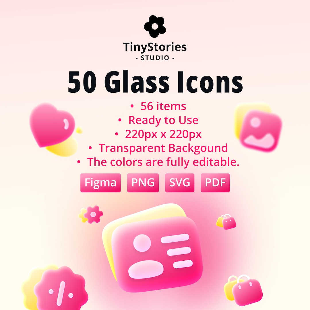 56 Pink Icons Pack | Cute Glassmorphism UI Assets | Editable Figma, Svg ...