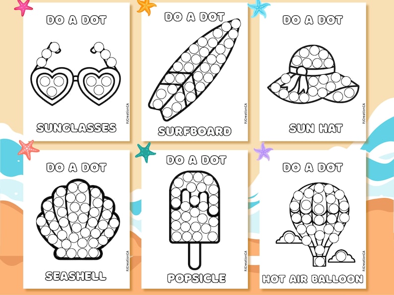 Summer Dot Marker Coloring Pages for Kids, Do-a-dot Printable Activity ...