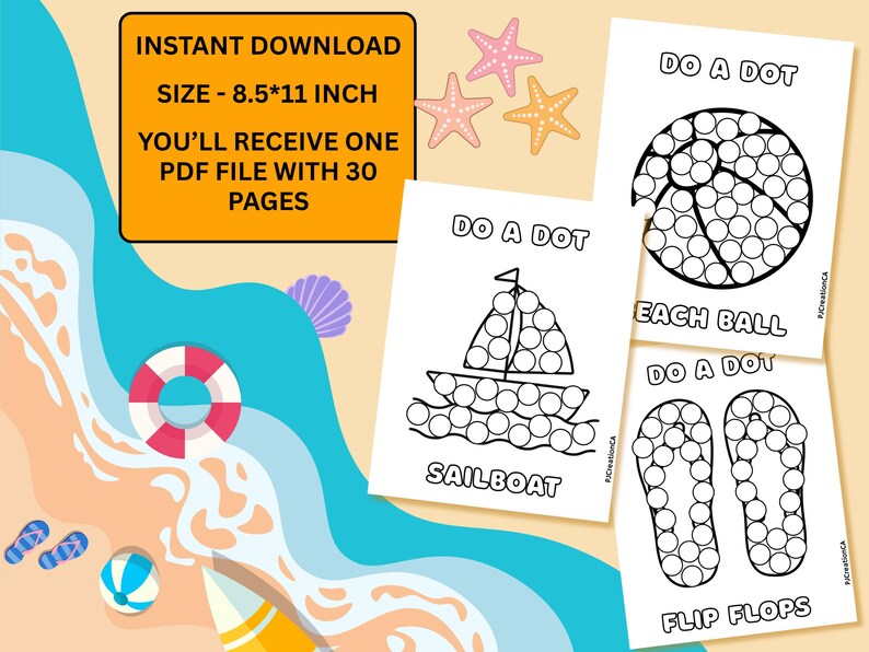 Summer Dot Marker Coloring Pages for Kids, Do-a-dot Printable Activity ...