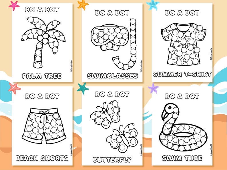 Summer Dot Marker Coloring Pages for Kids, Do-a-dot Printable Activity ...