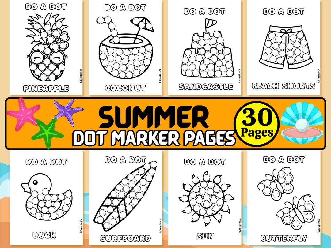 Summer Dot Marker Coloring Pages for Kids, Do-a-dot Printable Activity ...