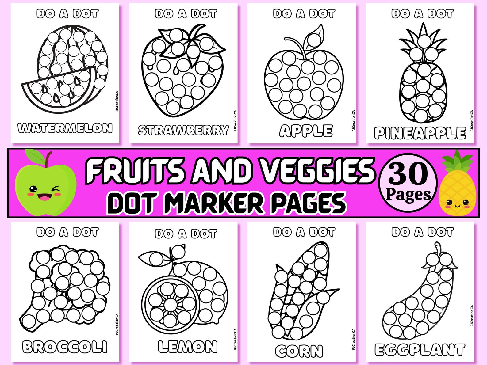 Printable Toddler Fruit & Vegetable Dot Marker Activity Pages – 30 PDF ...