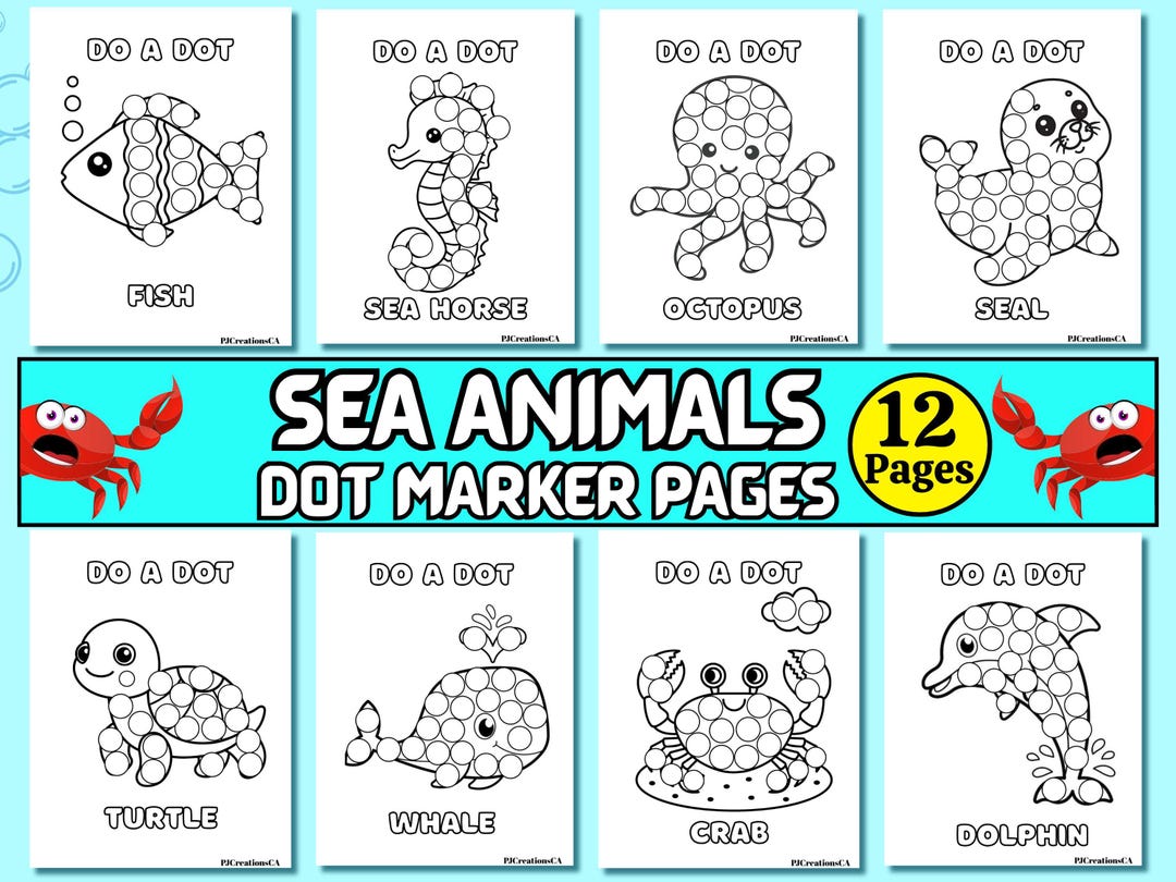 Sea Animal Dot Marker Printable Pack | Fun Preschool Daycare Activity ...