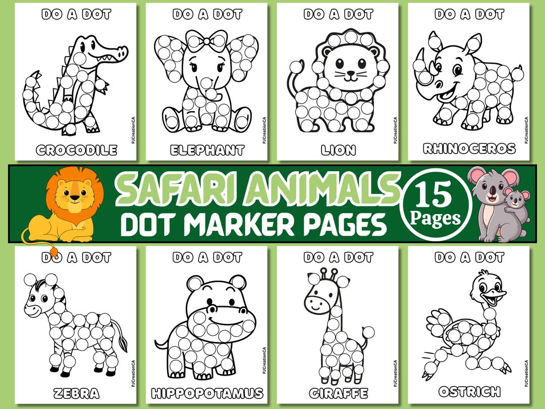 Safari Animals Dot Marker Coloring Pages for Kids, Do a Dot Coloring ...