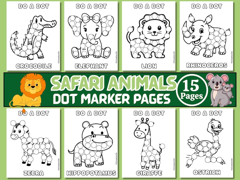 Safari Animals Dot Marker Coloring Pages for Kids, Do a Dot Coloring ...