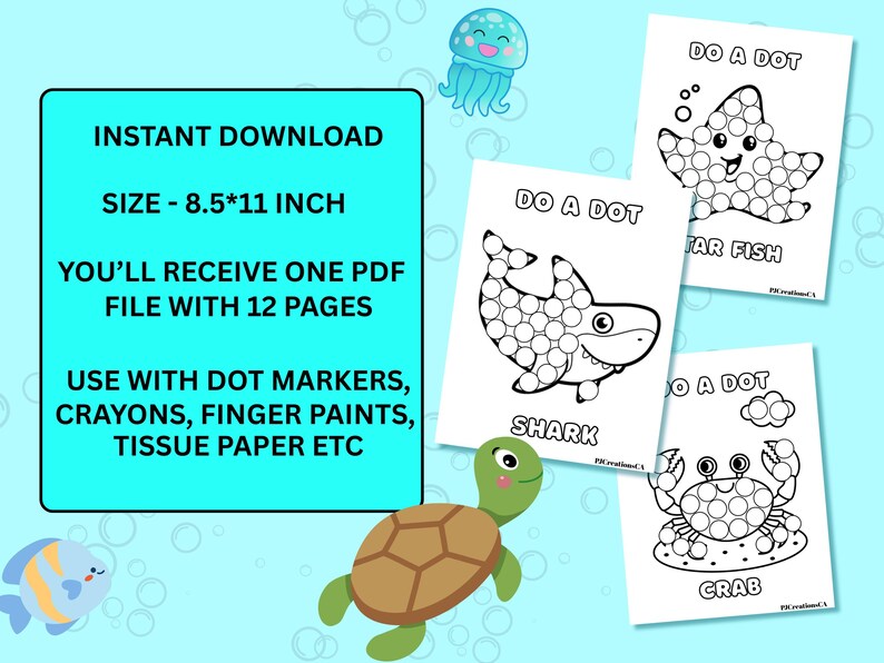 Sea Animal Dot Marker Printable Pack | Fun Preschool Daycare Activity ...