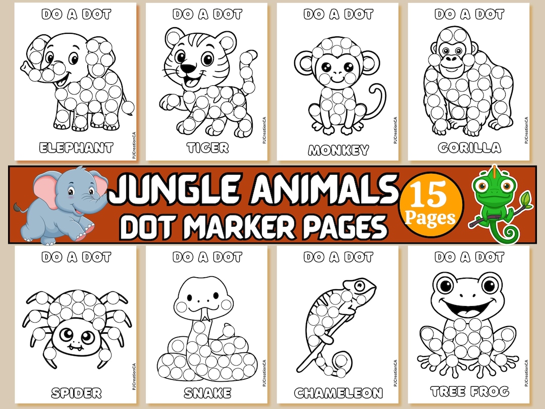 Jungle Animals Dot Marker Coloring Pages for Kids, Do a Dot Coloring ...