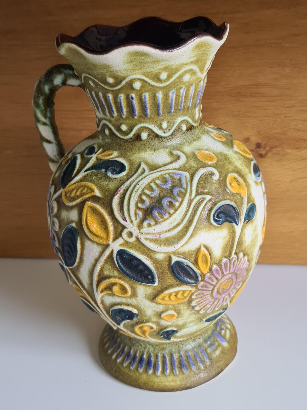 Mid Century West Germany Vase, Pottery, Bay, Handpainted, Pastel Floral ...