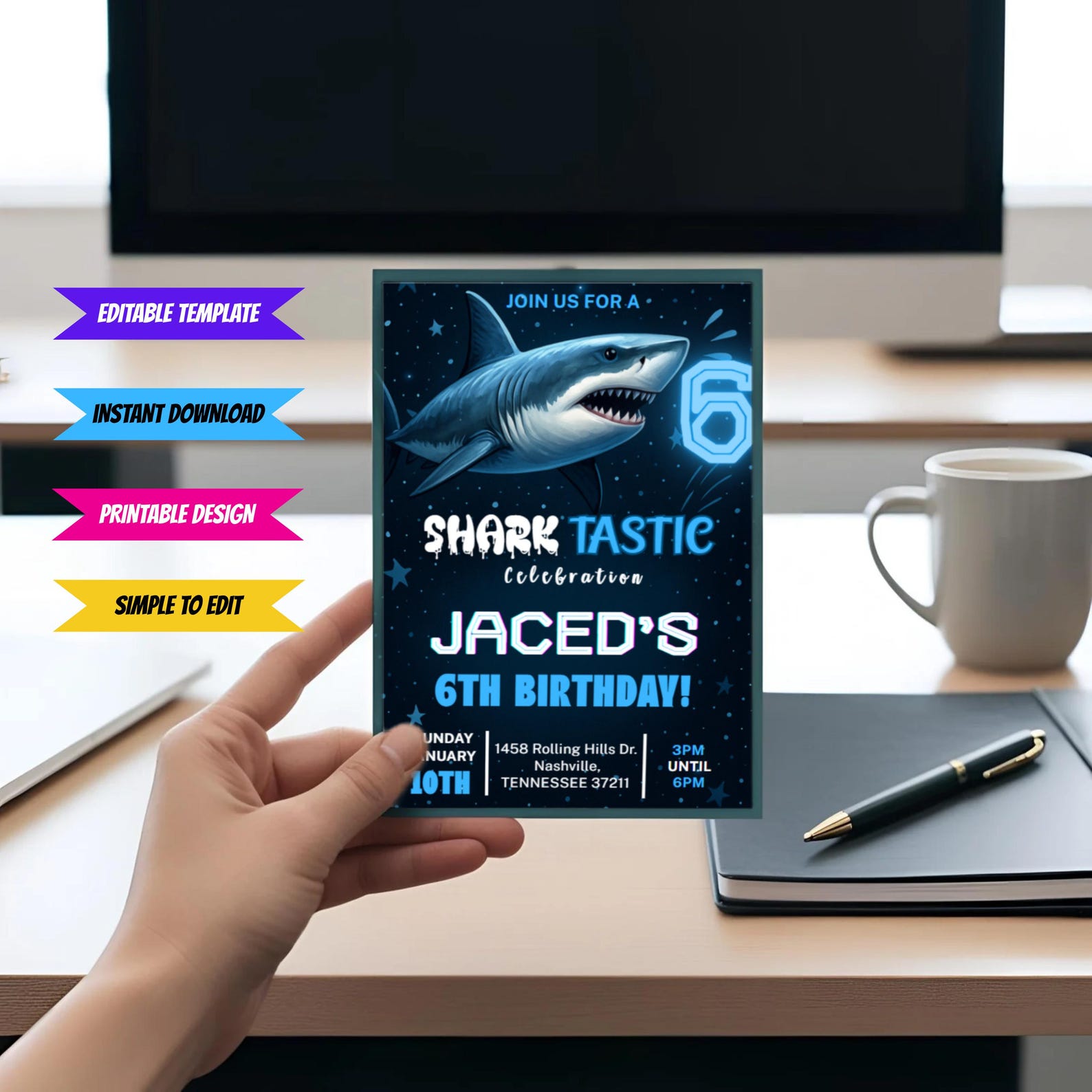Shark Birthday Invitation | Sharktastic Editable Canva Template for ...