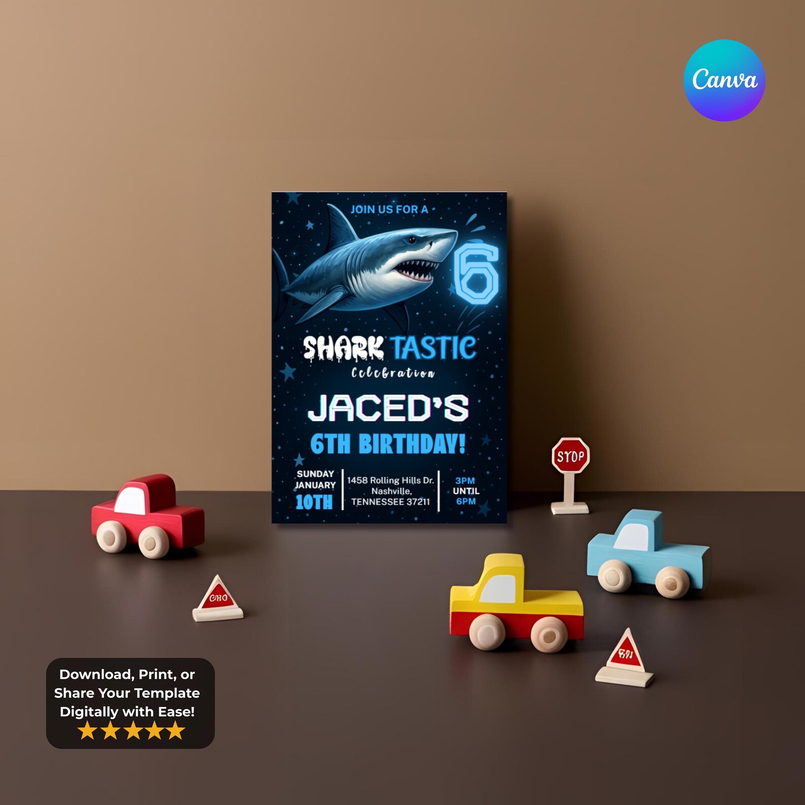 Shark Birthday Invitation | Sharktastic Editable Canva Template for ...