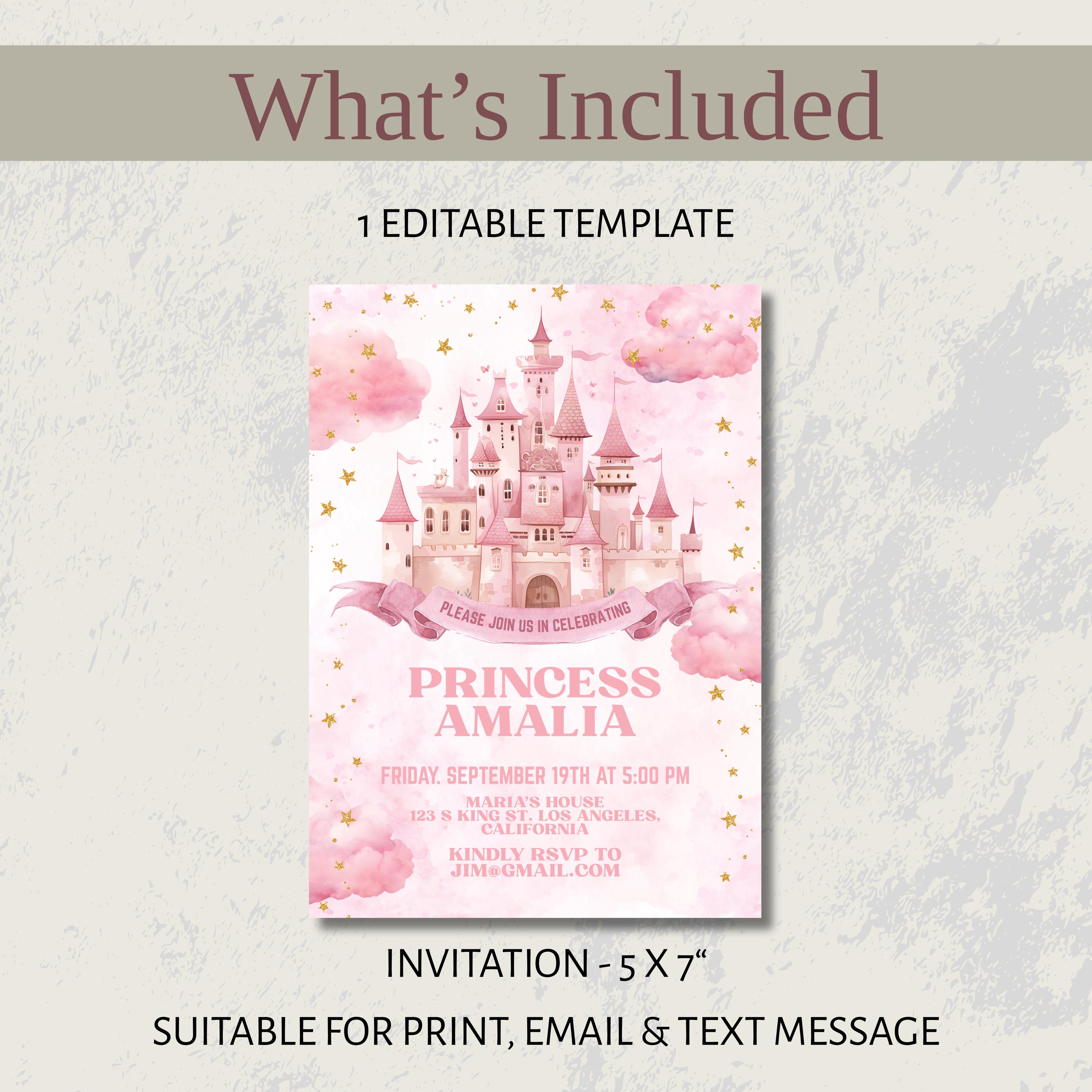 Princess Birthday Invitation Template, Princes Invite, Printable ...