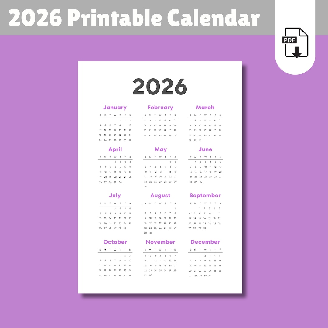 2026 Printable Calendar: Colorful Desk or Wall Planner (PDF Download ...