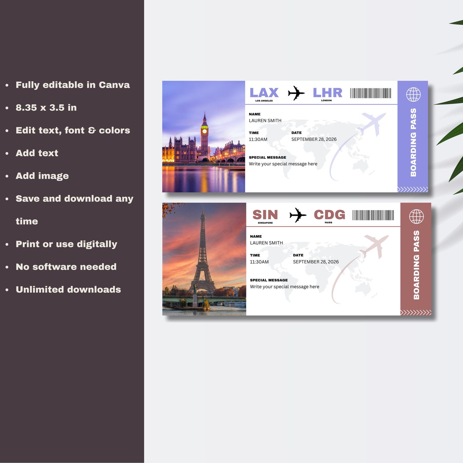 Surprise Trip Boarding Pass Template: DIY Printable Ticket (canva ...