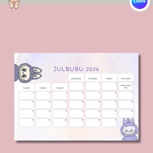 2026 Labubu Calendar Printable: Kids Monthly Planner (PDF Download ...