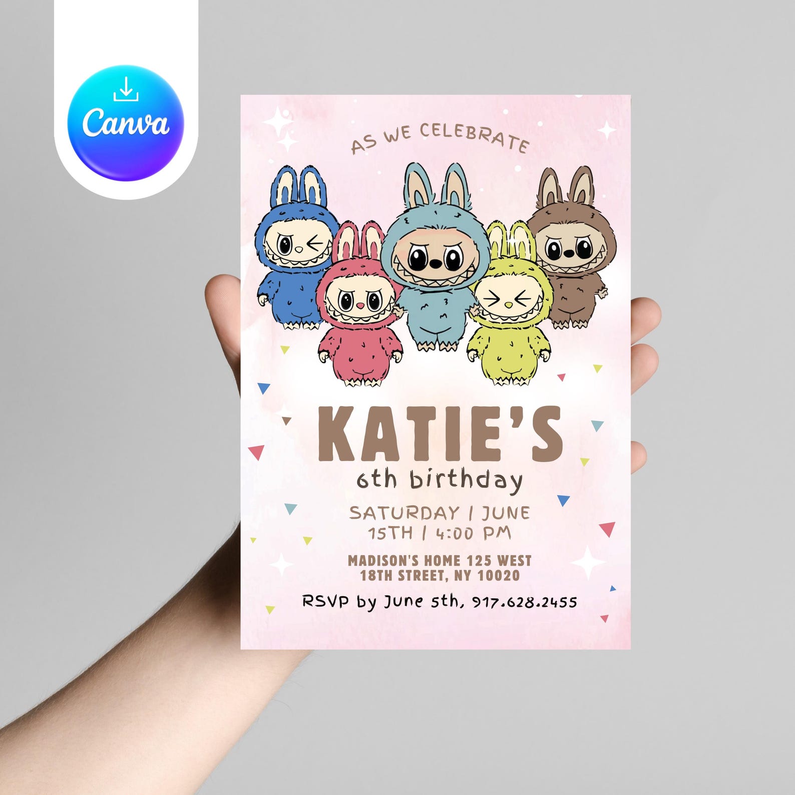 Editable Labubu Birthday Invitation Template - Printable Kids Party ...